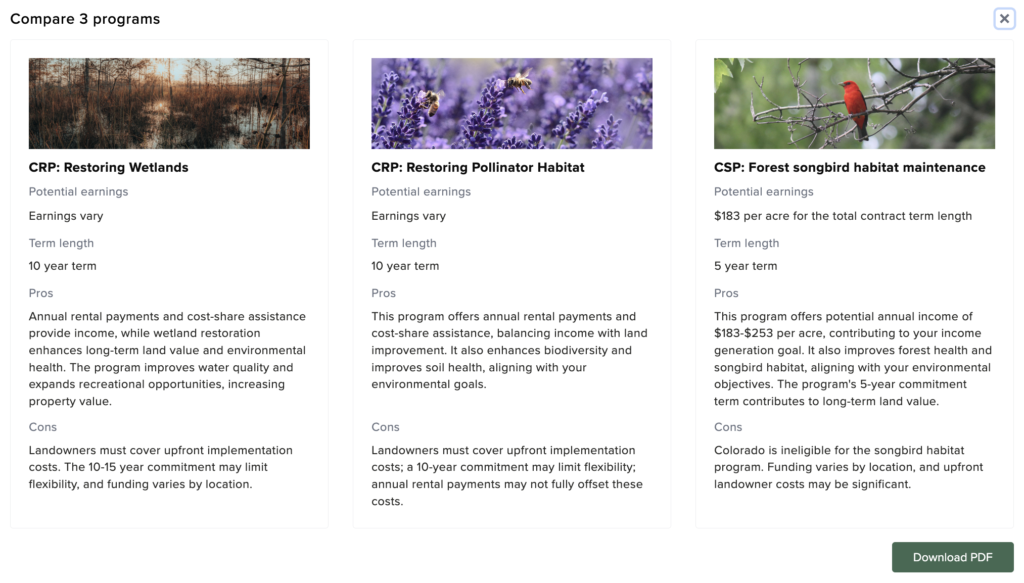 Choose the Best Programs for Your Land with Personalized Comparisons - NCX